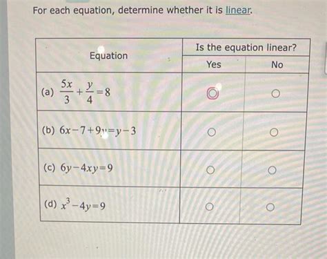 Solved For Each Equation Determine Whether It Is Linear Is