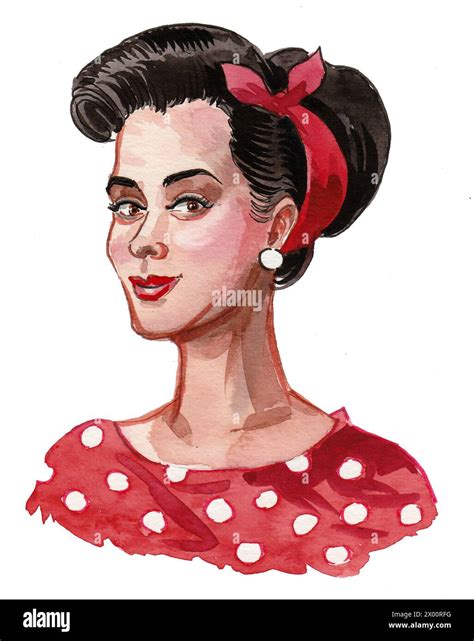 Pretty Pin Up Girl Ink And Watercolor Sketch Stock Photo Alamy