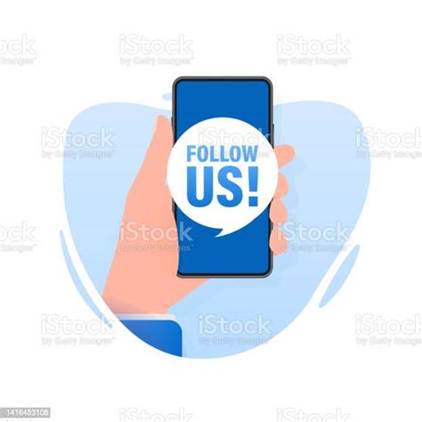 흰색 배경에 플랫 스타일의 스마트 폰 배너를 따르십시오 벡터 일러스트 레이 션 소셜 미디어 팔로워에 대한 스톡 벡터 아트 및