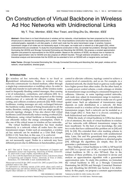 Pdf On Construction Of Virtual Backbone In Wireless Ad Hoc Networks