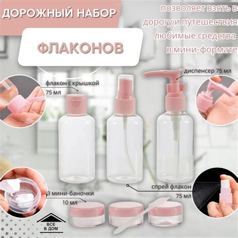 Набор дорожный баночек для путешествий Флаконы дорожные 75 мл АРТ ...