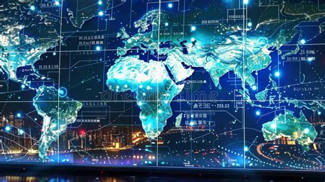 A Digital World Map Showcases Dynamic Data Visualizations Highlighting Global Connections And