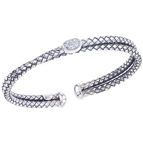 Twisted Double Sterling Traversa Single Oval Diamond Station Cuff