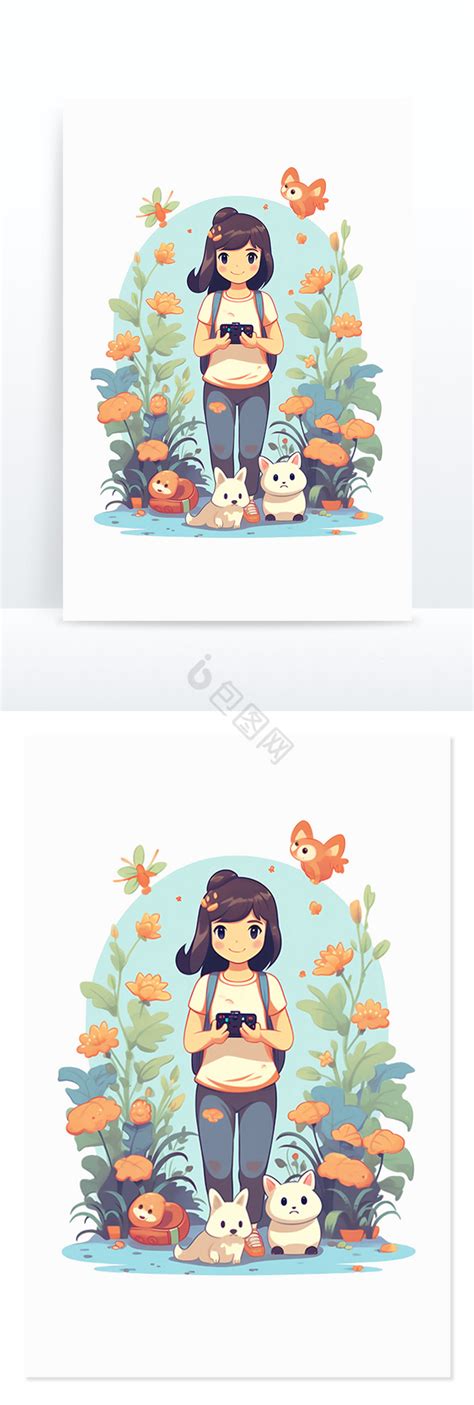 植物女孩春游免抠png下载 包图网