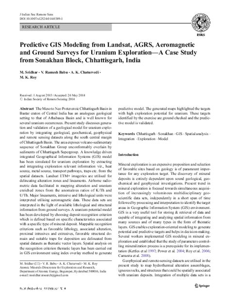 Pdf Predictive Gis Modeling From Landsat Agrs Aeromagnetic And Ground Surveys For Uranium