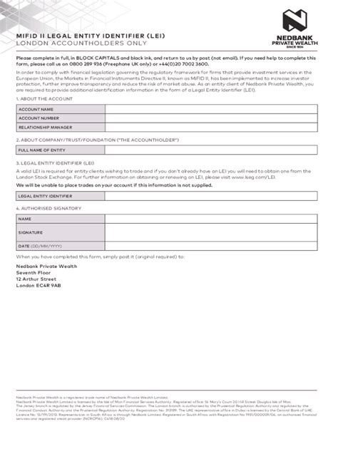 Fillable Online Nedbank Private Wealth Mifid Ii Legal Entity