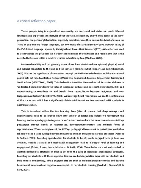 Aboriginal Critical Reflection Pdf Indigenous Australians Pedagogy