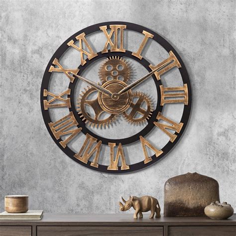88cm Extra Large Skeleton Wall Clock Rustic Gold Metal Wall Clock