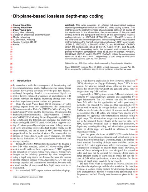 Pdf Bit Plane Based Lossless Depth Map Coding