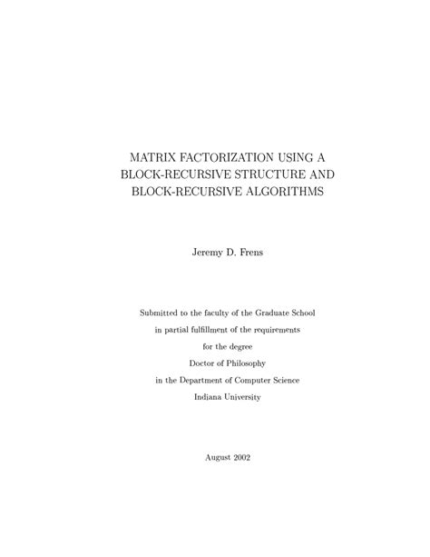 pdf matrix factorization using a block recursive structure and block