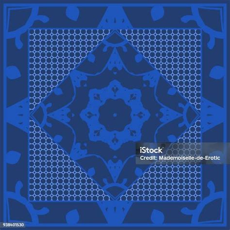 파란색 두건 패턴 꽃 스타일 기와 함께 인쇄 베개 양탄자 양탄자를 위한 디자인 벡터 일러스트 레이 션 0명에 대한 스톡 벡터 아트 및 기타 이미지 Istock