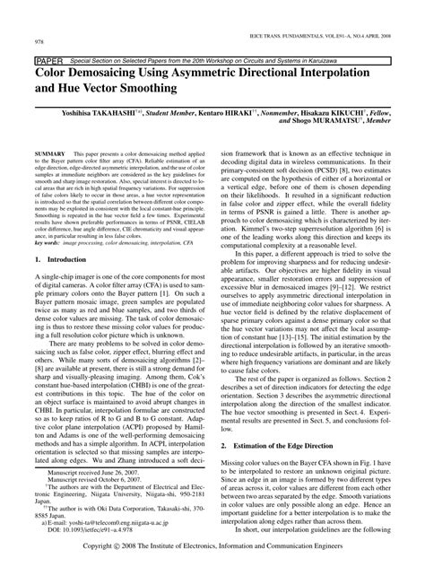 PDF Color Demosaicing Using Asymmetric Directional Interpolation And Hue Vector Smoothing