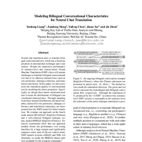 Modeling Bilingual Conversational Characteristics For Neural Chat Translation Acl Anthology