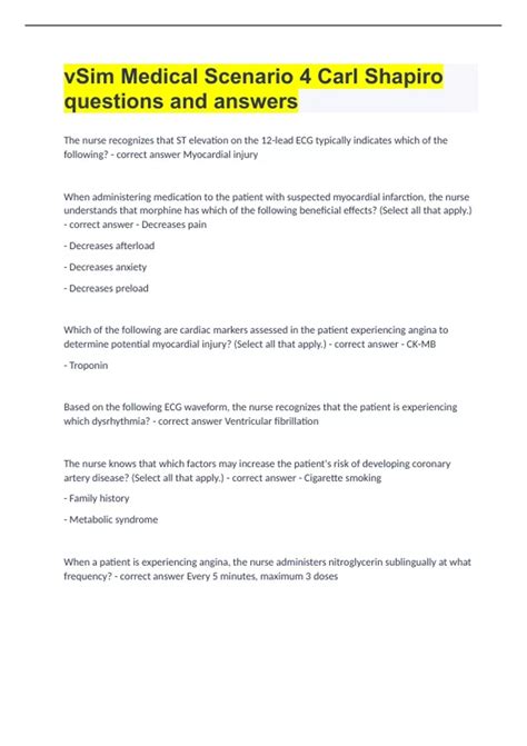 Vsim Medical Scenario 4 Carl Shapiro Questions And Answers Vsim Carl Shiparo Stuvia Us