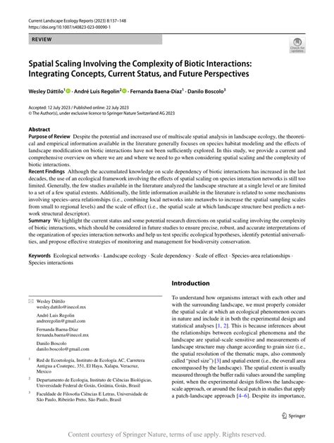 Spatial Scaling Involving The Complexity Of Biotic Interactions Integrating Concepts Current