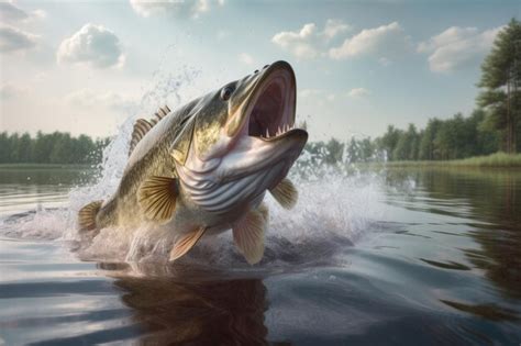 Premium Photo Big Black Bass Jumping In The River Nice Specimen For A