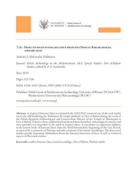Pdf More Items Of Funerary Linen From Deir El Bahari Burial Assemblages