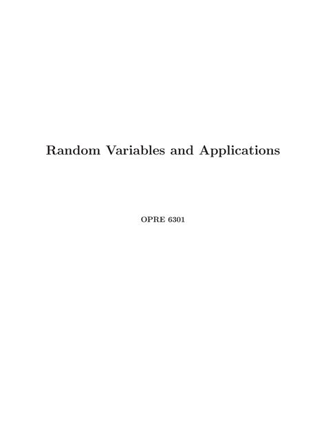 Random Variables Applications Random Variables And Applications Opre