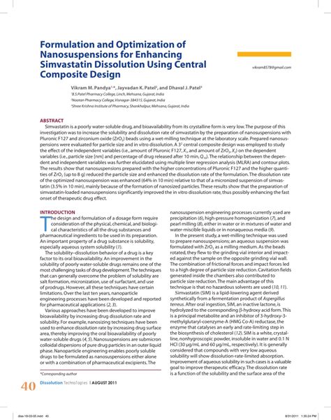 Pdf Formulation And Optimization Of Nanosuspensions For Enhancing Simvastatin Dissolution