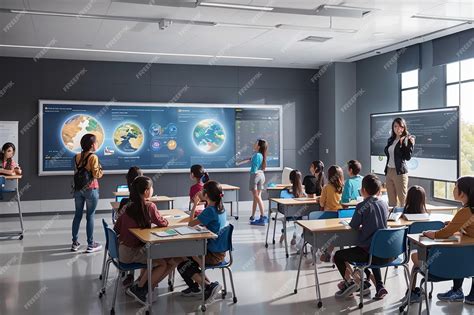 Premium Ai Image The Evolution Of Smartboards Interactive Displays In The Futuristic Classroom