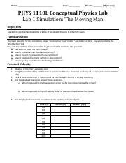Lab 1 GRAPHING MOTION Pdf Name Date Results 90 Pts Max PHYS 1110L Conceptual Physics Lab