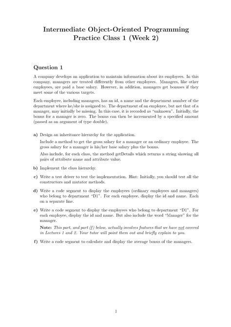 Prac01 2017 07 27 Tut Work Intermediate Object Oriented Programming Practice Class 1 Week 2