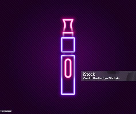 검은 색 배경에 고립 된 빛나는 네온 라인 전자 담배 아이콘 Vape 흡연 도구 기화기 장치 다채로운 개요 개념 벡터 니코틴에