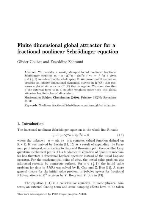 Pdf Finite Dimensional Global Attractor For A Fractional Nonlinear