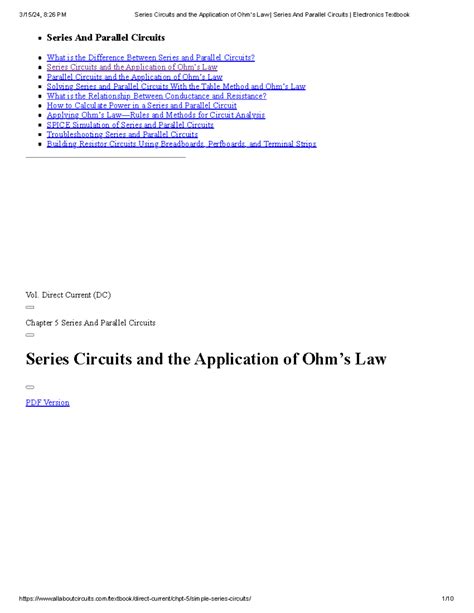 Series Circuits And The Application Of Ohms Law Series And Parallel