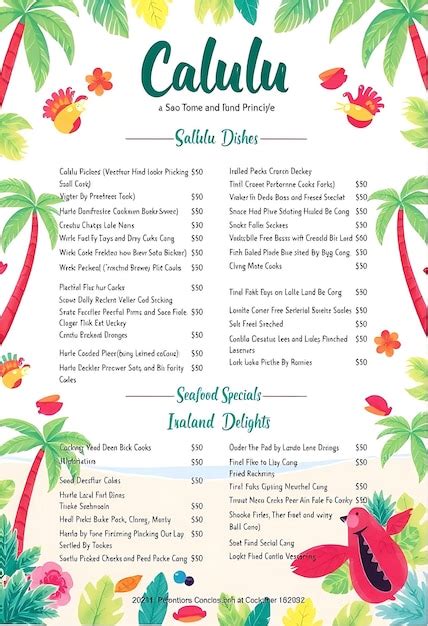Sao Tome And Principe Calulu Menu Featuring Tropical Island Theme Menu