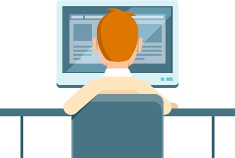 Free Man Using Computer Flat Color PNG With Transparent Background