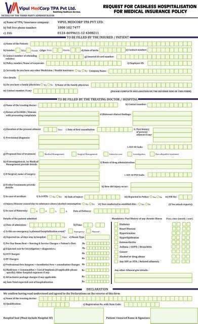 Pre Authorisation Request Form