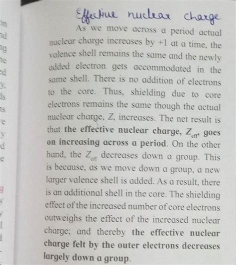 Effective Nuclear Charge As We Move Across A Period Actual Nuclear Charge