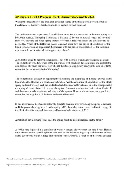ap physics 1 unit 6 progress check answered accurately 2024 physics