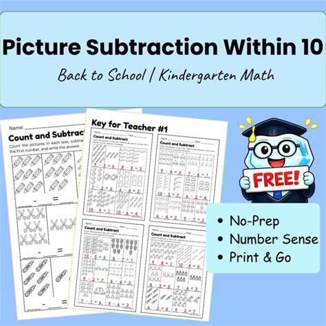 Picture Subtraction Within 10 Worksheets Kindergarten By Docice Learning