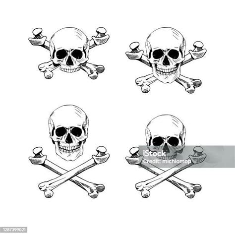 손으로 그린 그림 두개골 손으로 그린 두개골과 뼈 세트 벡터 아트 벡터 흑백 문신 두개골 일러스트 두개골에 대한 스톡 벡터 아트 및 기타 이미지 Istock
