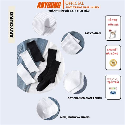 Combo Đôi Tất Cổ Cao Tất Cổ cao Nam Nữ Vớ Cổ Cao Nam Nữ Cao Cấp Hàn Quốc Màu Trắng đen