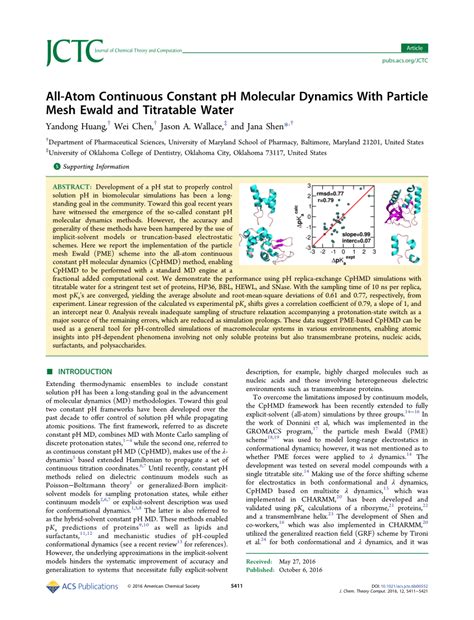 Pdf All Atom Continuous Constant Ph Molecular Dynamics With Particle Mesh Ewald And Titratable