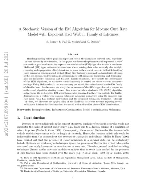 Pdf A Stochastic Version Of The Em Algorithm For Mixture Cure Model