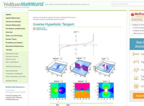 Wolfram Mathworld Inverse Hyperbolic Tangent Handout For 9th 10th