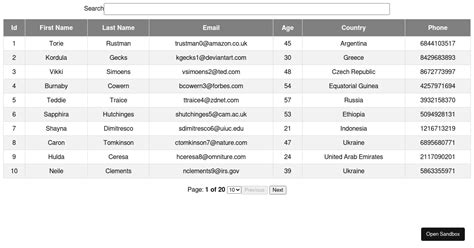 Table Pagination Filtering Codesandbox