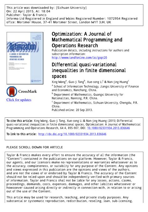 Pdf Differential Quasi Variational Inequalities In Finite Dimensional Spaces