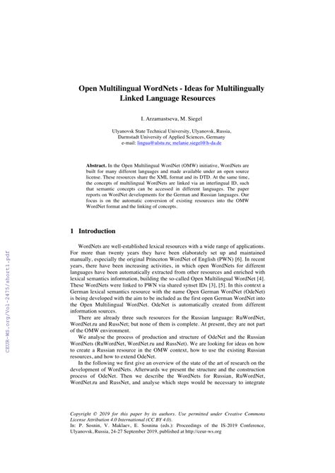 Pdf Open Multilingual Wordnets Ideas For Multilingually Linked Language Resources