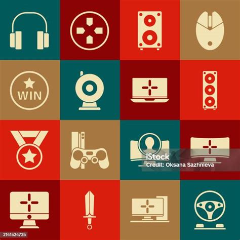 레이싱 시뮬레이터 조종석 컴퓨터 모니터 스테레오 스피커 웹 카메라 메달 헤드폰 및 노트북 아이콘을 설정합니다 벡터 3위에 대한 스톡 벡터 아트 및 기타 이미지 Istock