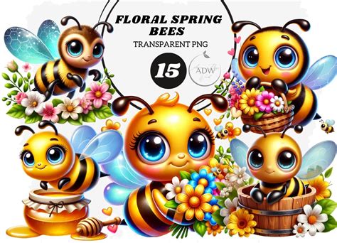 Floral Spring Bees Cute Bees Graphic By Auroradesignworks · Creative Fabrica