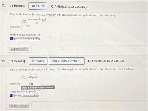 solved 12 [ 1 points] details qianbuscalc2 2 2 034 r this