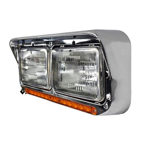 Kenworth T600 T800 W900 Dual Rectangular Headlight Assembly With Visor