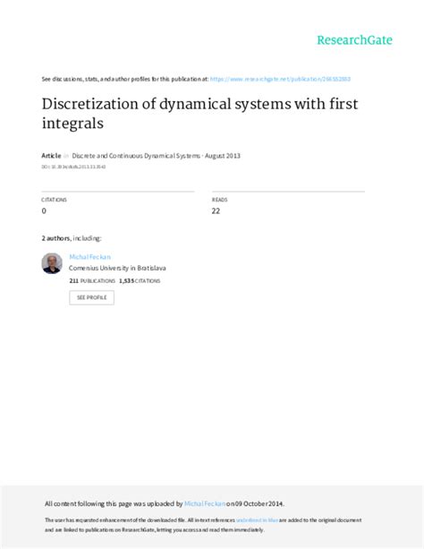 Pdf Discretization Of Dynamical Systems With First Integrals Michal Feckan