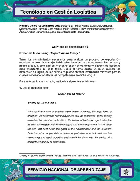 Evidencia 5 Summary Export Import Theory Nombre De Los Responsables De La Evidencia Sofía