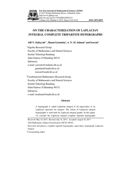 Pdf On The Characterization Of Laplacian Integral Complete Tripartite